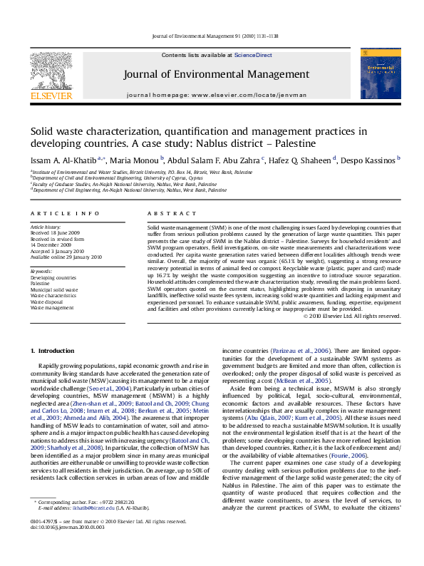(PDF) Solid waste characterization, quantification and management ...
