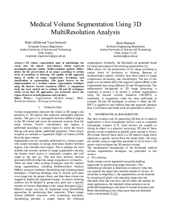 (PDF) Medical Volume Segmentation Using 3D MultiResolution Analysis