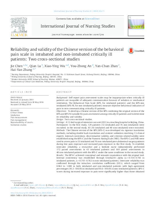 (PDF) Reliability and validity of the Chinese version of the behavioral ...