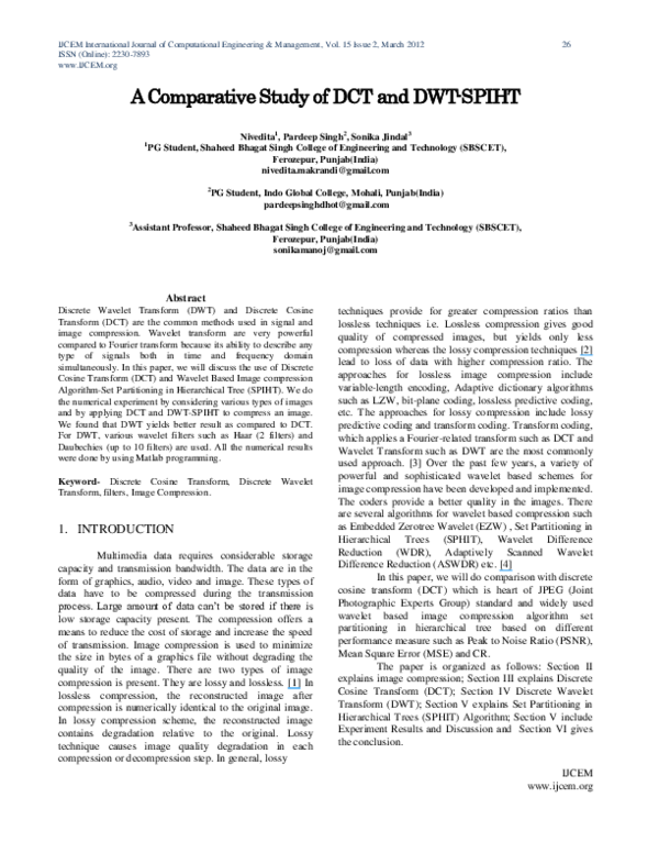 (PDF) A Comparative Study of DCT and DWT-SPIHT