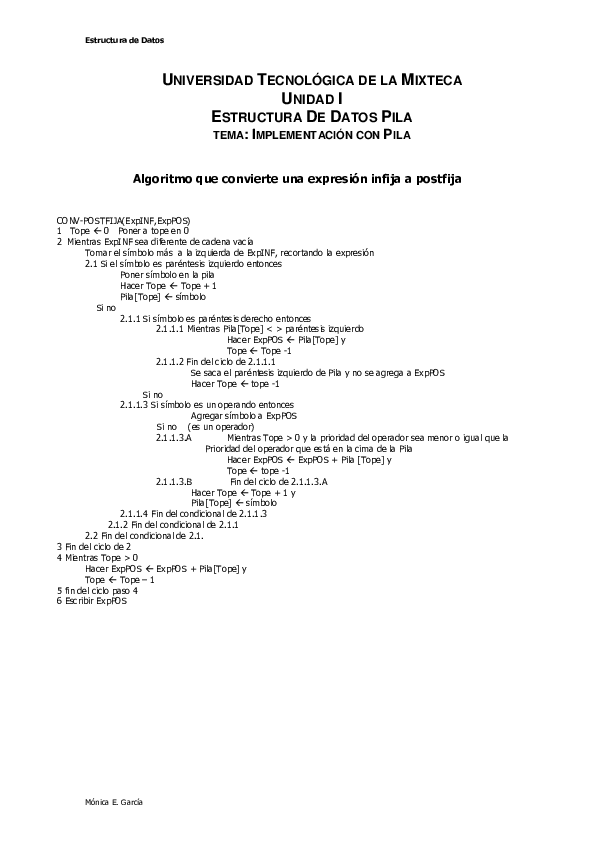 (PDF) Estructura de Datos UNIVERSIDAD TECNOLÓGICA DE LA MIXTECA UNIDAD I ESTRUCTURA DE DATOS PILA