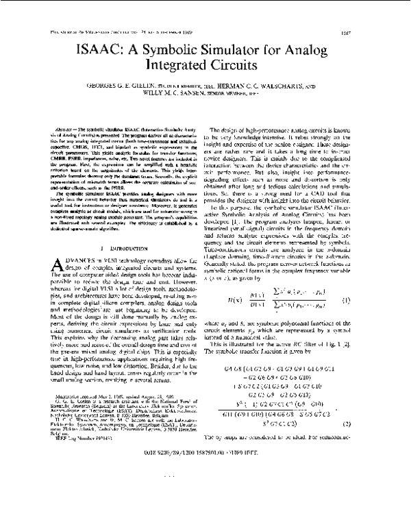 Pdf Isaac A Symbolic Simulator For Analog Integrated Circuits