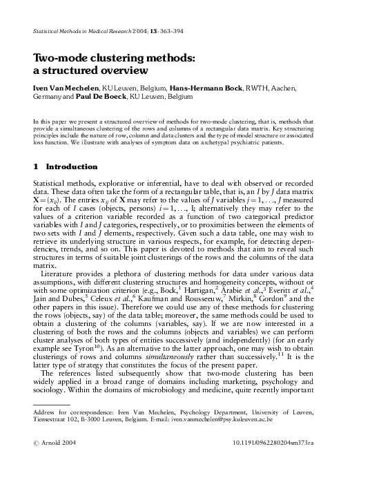 (PDF) Two-mode clustering methods: a structured overview