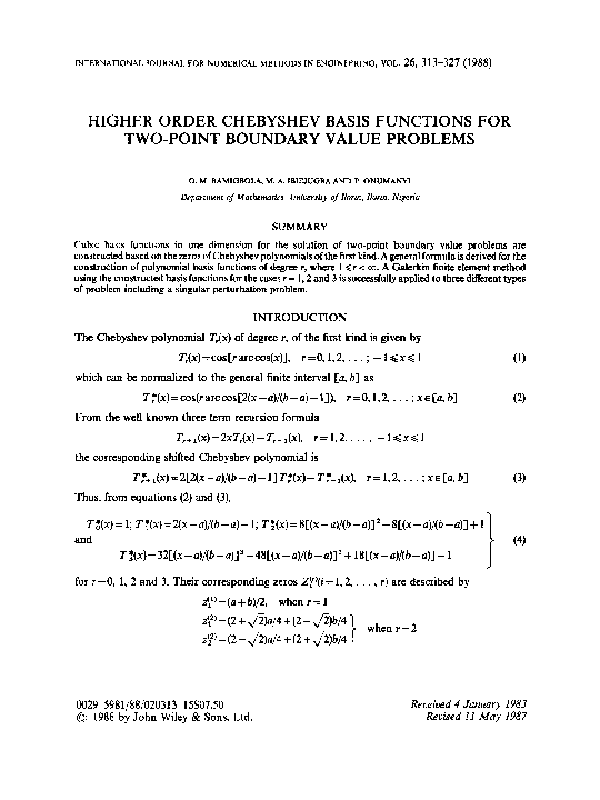 Pdf Higher Order Chebyshev Basis Functions For Two Point Boundary