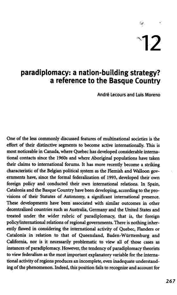 (PDF) Paradiplomacy: a nation-building strategy? A reference to the ...