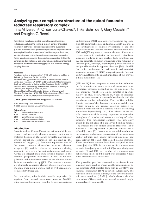 (PDF) Analyzing your complexes: structure of the quinol-fumarate ...