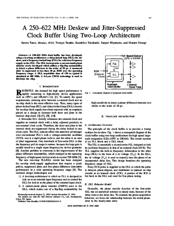 Pdf A 250 622 Mhz Deskew And Jitter Suppressed Clock Buffer Using Two Loop Architecture