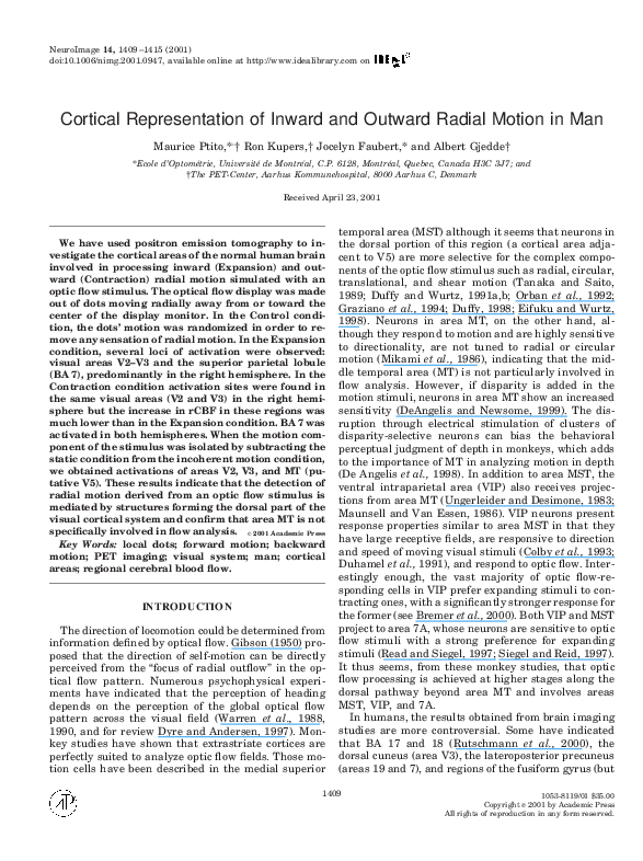 (PDF) Cortical Representation of Inward and Outward Radial Motion in Man