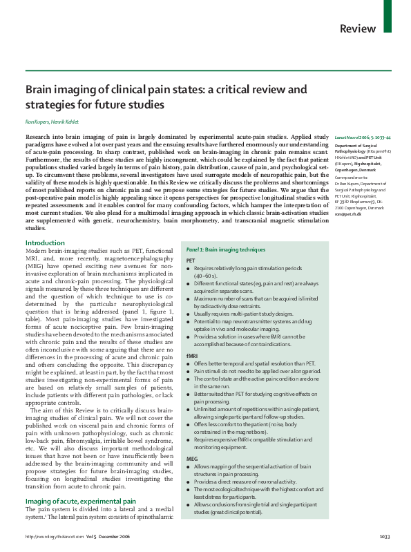 (PDF) Brain imaging of clinical pain states: a critical review and ...