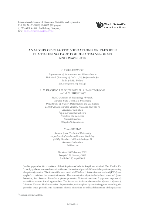 Pdf Analysis Of Chaotic Vibrations Of Flexible Plates Using Fast Fourier Transforms And Wavelets