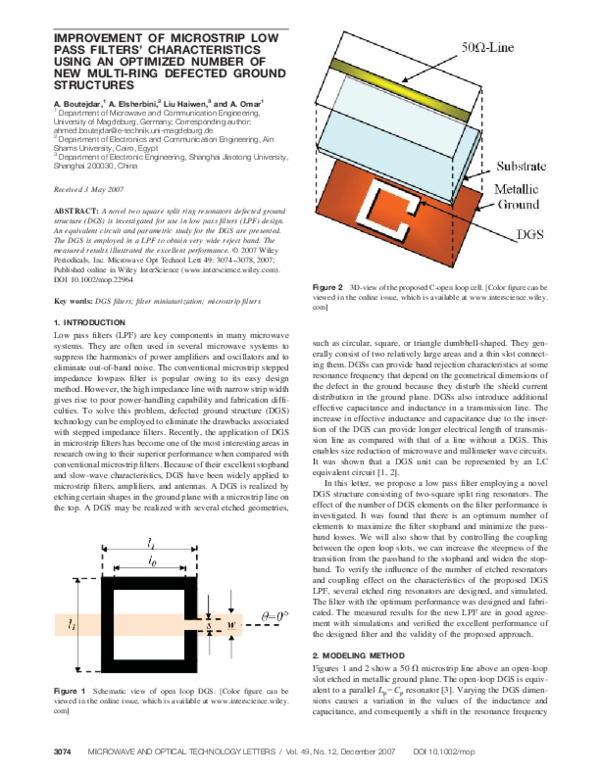 Pdf Improvement Of Microstrip Low Pass Filters Characteristics Using