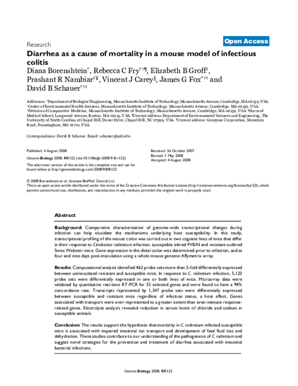 (PDF) Diarrhea as a cause of mortality in a mouse model of infectious ...