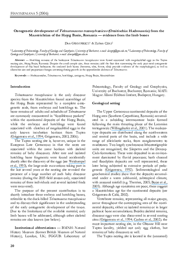 (PDF) Ontogenetic development of Telmatosaurus transsylvanicus ...