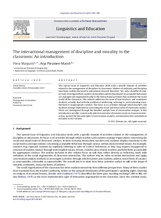 (PDF) The interactional management of discipline and morality in the ...