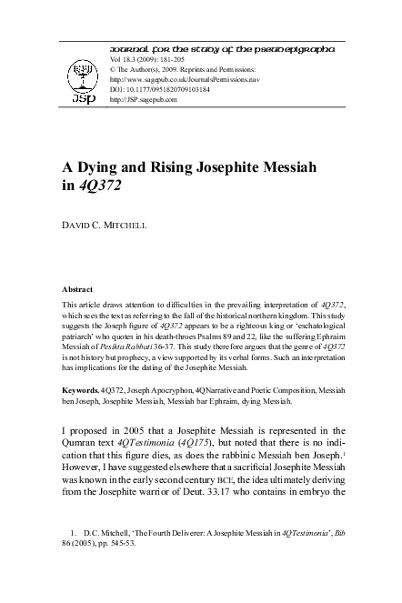 (PDF) David C. Mitchell, "A Dying and Rising Josephite Messiah in 4Q372 ...