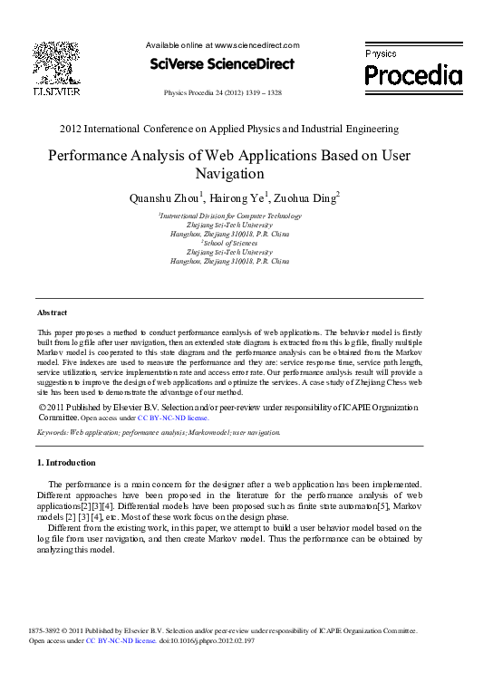 (PDF) Physics Procedia Performance Analysis of Web Applications Based on User Navigation-review ...