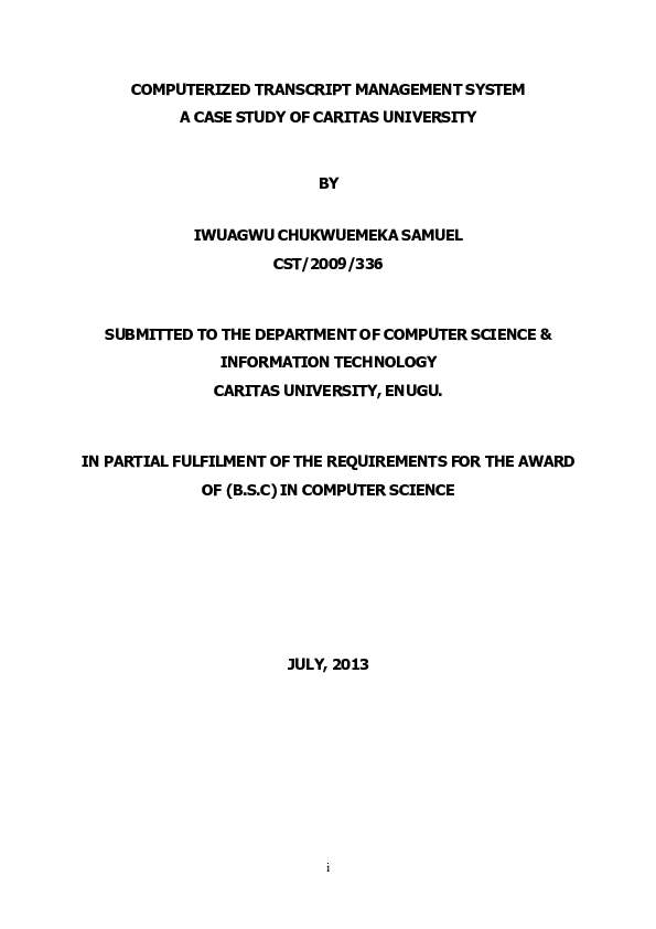 (PDF) COMPUTERIZED TRANSCRIPT MANAGEMENT SYSTEM A CASE STUDY OF CARITAS UNIVERSITY