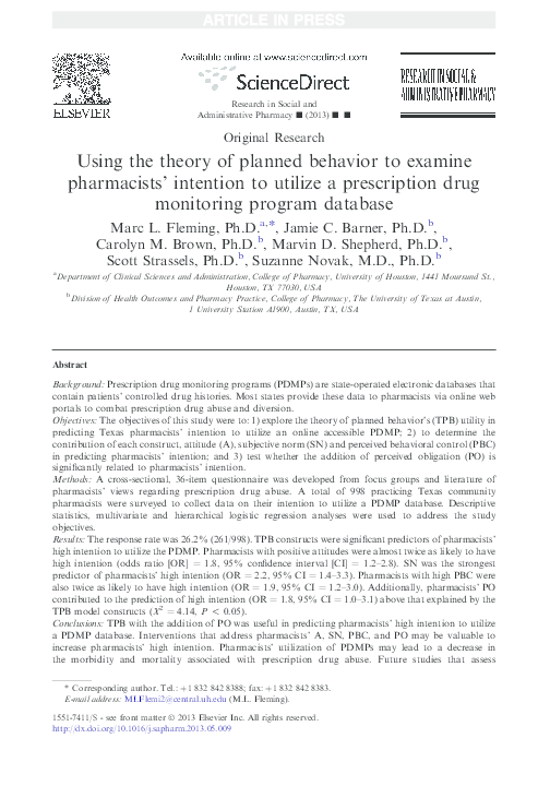 (PDF) Using the theory of planned behavior to examine pharmacists ...