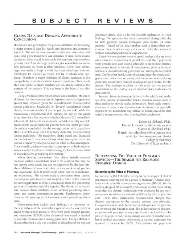 (PDF) Claims Data and Drawing Appropriate Conclusions