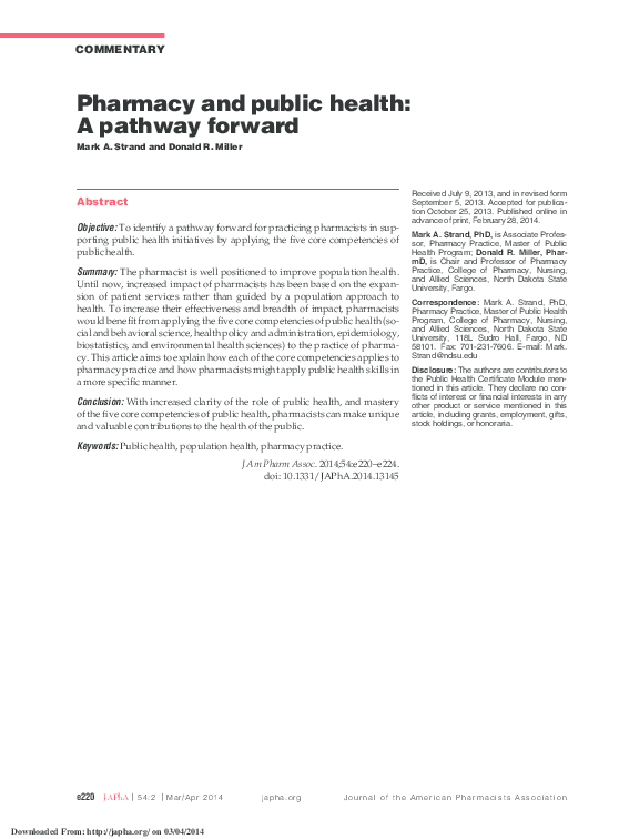 (PDF) Pharmacy and public health: A pathway forward