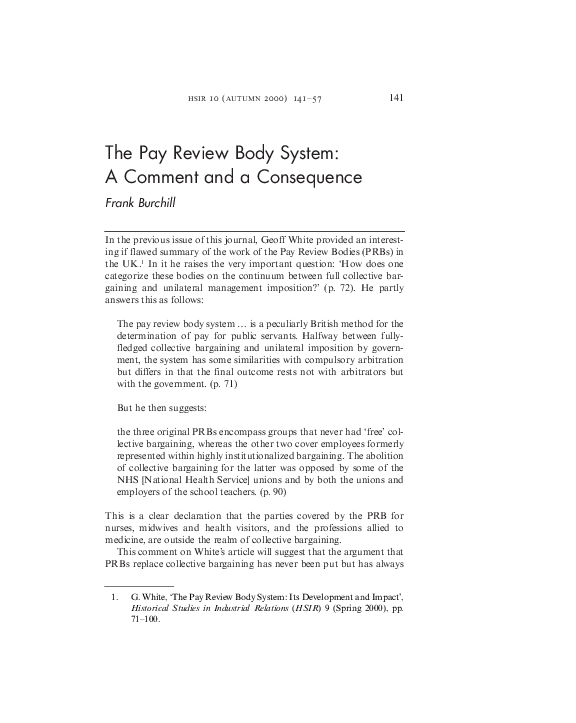 (PDF) The Pay Review Body System: A Comment and a Consequence