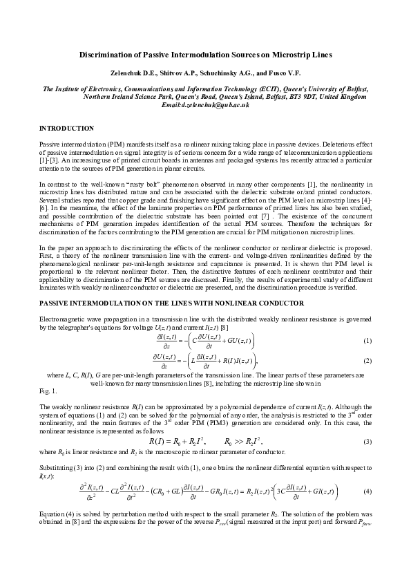 Pdf Discrimination Of Passive Intermodulation Sources On Microstrip Lines