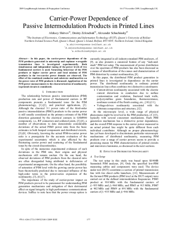 (PDF) Carrier-power dependence of passive intermodulation products in printed lines