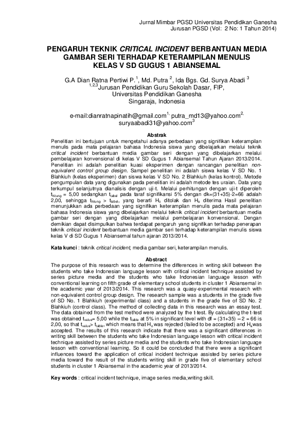 (PDF) Pengaruh Teknik Critical Incident Berbantuan Media Gambar Seri ...