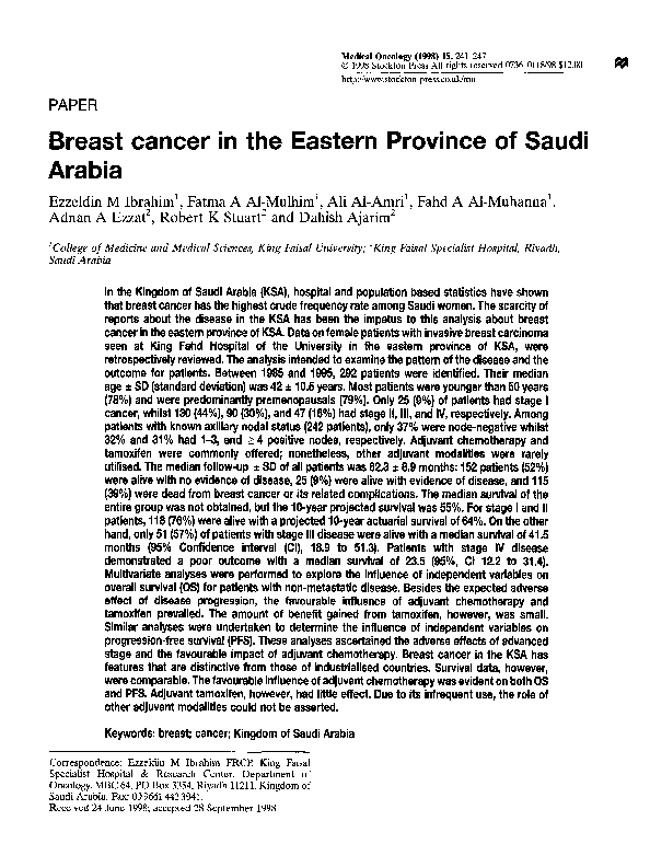 (PDF) Population based survival of female breast cancer cases in Riyadh ...