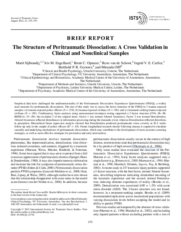 (PDF) The structure of peritraumatic dissociation: a cross validation ...