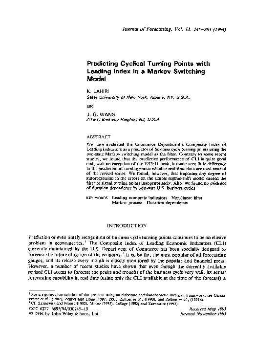 (PDF) Predicting cyclical turning points with leading index in a markov switching model
