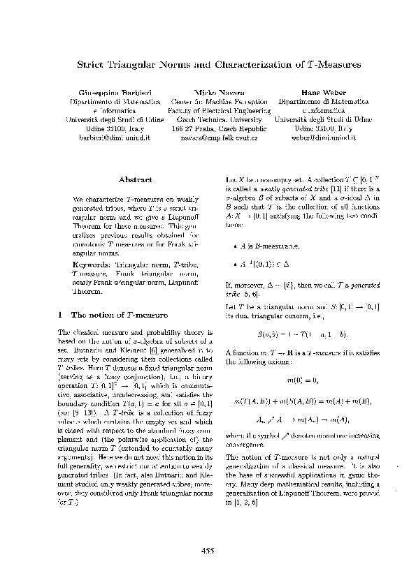 (PDF) Strict triangular norms and characterization of T-measures