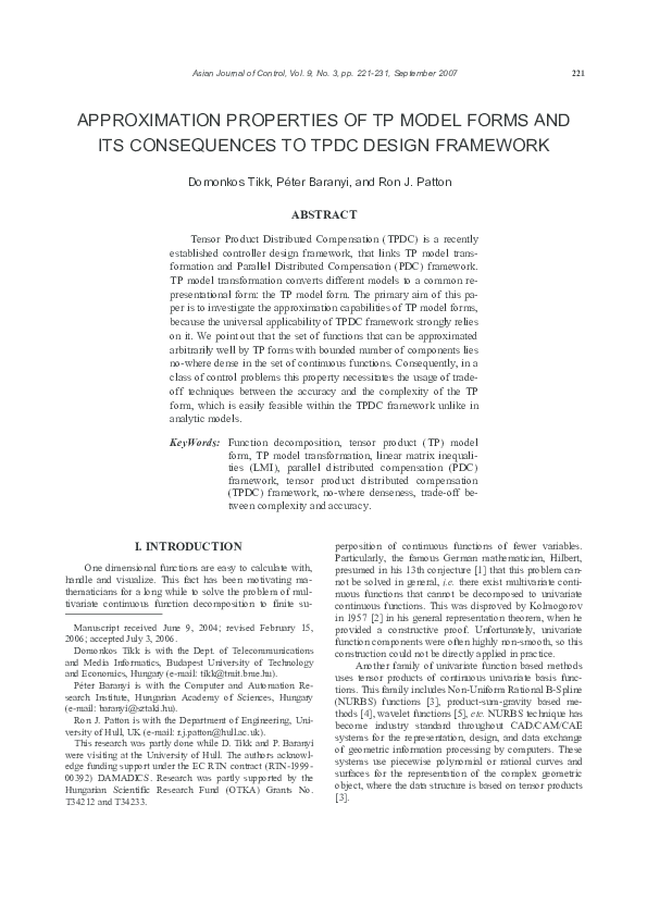 (PDF) Approximation Properties of TP Model Forms and Its Consequences ...
