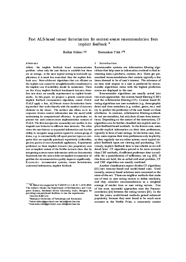 (PDF) Fast ALS-Based Tensor Factorization for Context-Aware Recommendation from Implicit Feedback