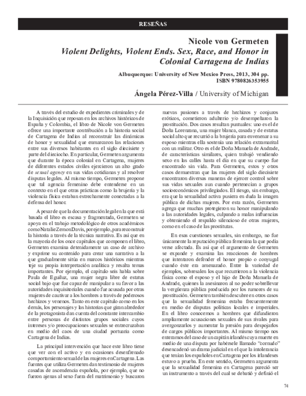 (PDF) Nicole von Germeten. Violent Delights, Violent Ends. Sex, Race ...