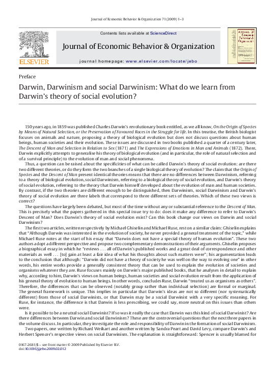 (PDF) Darwin, Darwinism and social Darwinism: What do we learn from ...