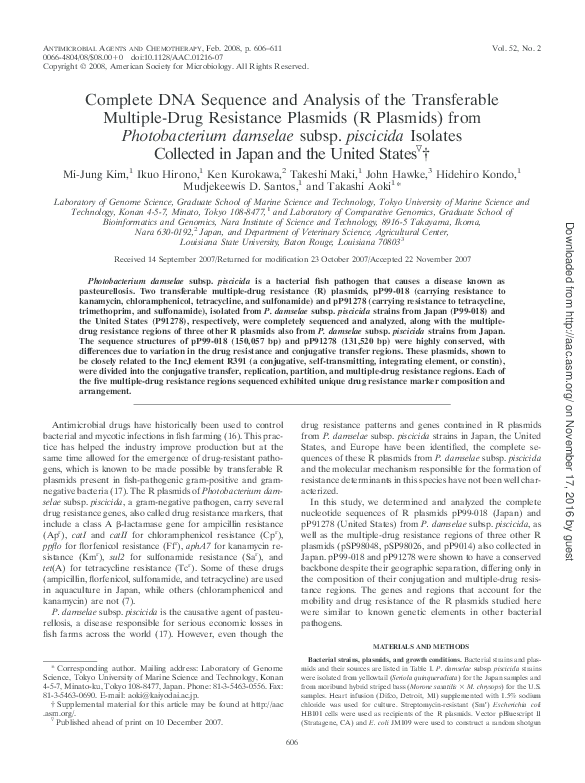 (PDF) Complete DNA Sequence and Analysis of the Transferable Multiple ...