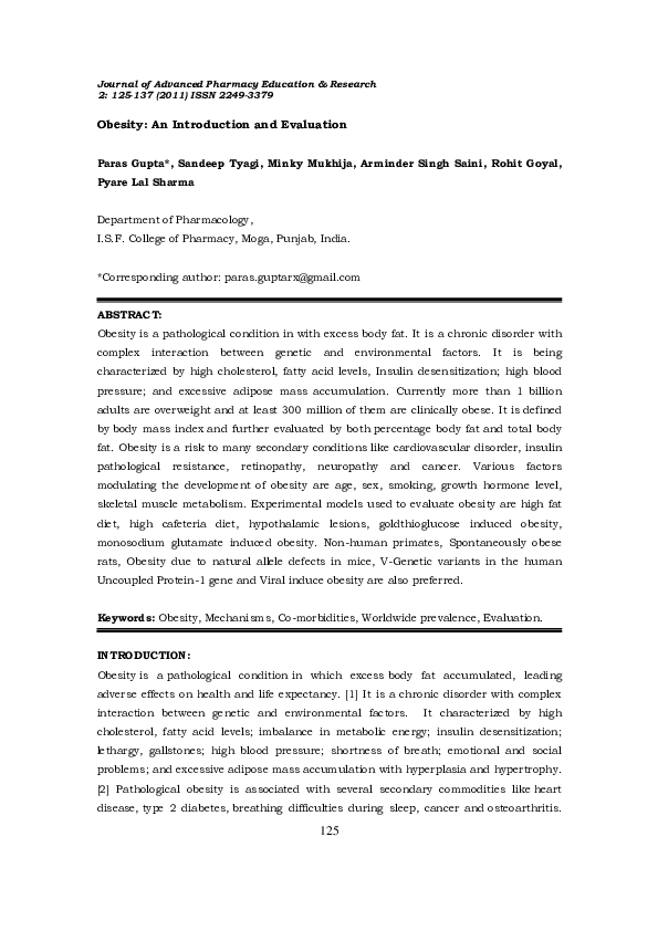 (PDF) Obesity: An Introduction and Evaluation