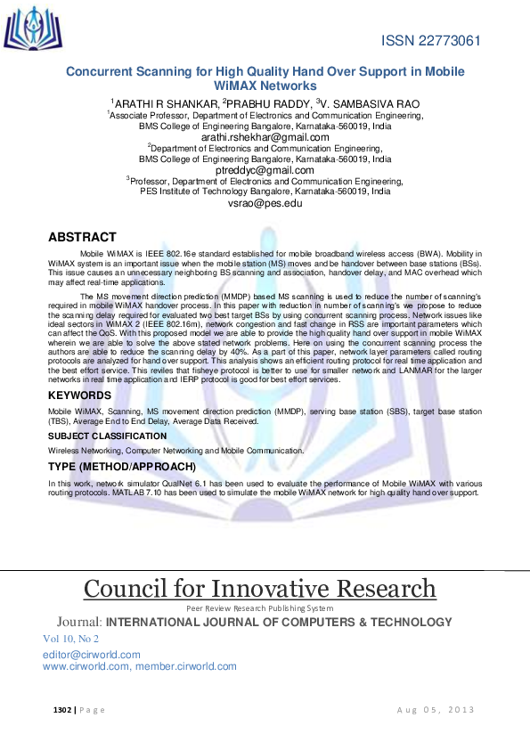 Pdf Concurrent Scanning For High Quality Hand Over Support In Mobile Wimax Networks