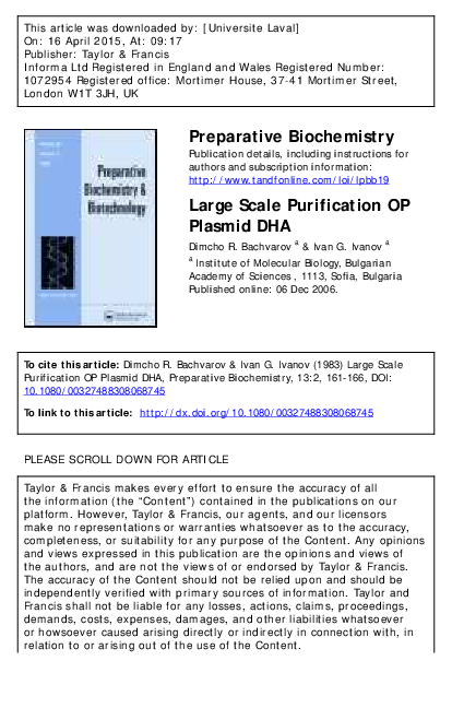 (PDF) Preparative Biochemistry Large Scale Purification OP Plasmid DHA