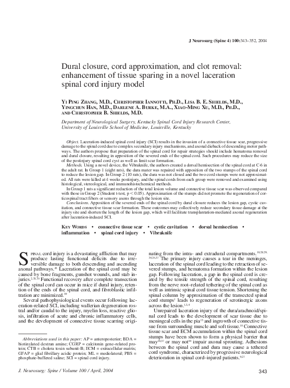 (PDF) Dural closure, cord approximation, and clot removal: enhancement ...