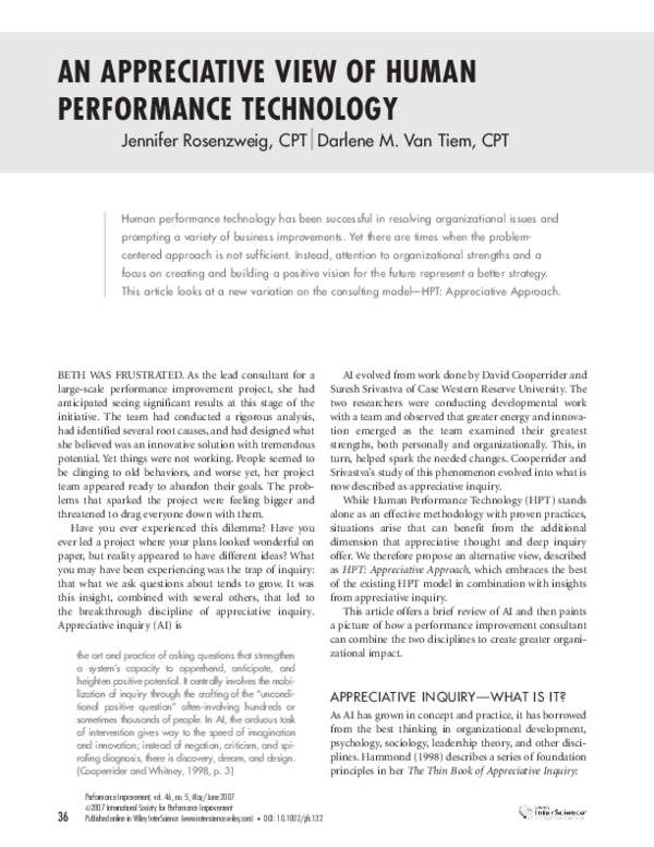 (PDF) An appreciative view of human performance technology