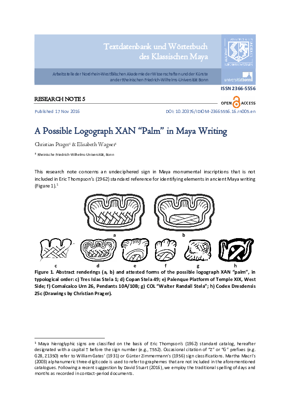(PDF) A Possible Logograph XAN "Palm" in Maya Writing
