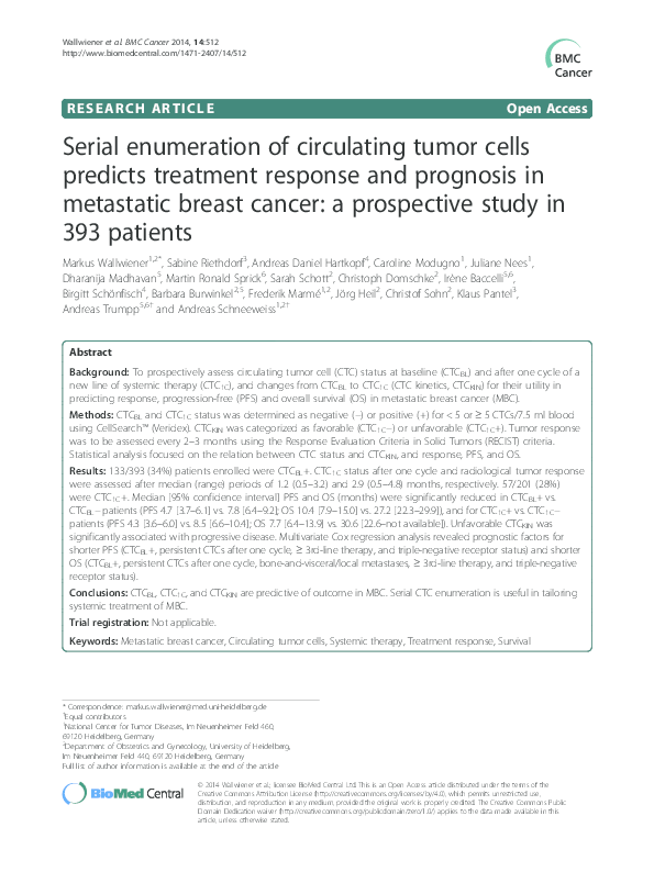 Pdf Serial Enumeration Of Circulating Tumor Cells Predicts Treatment