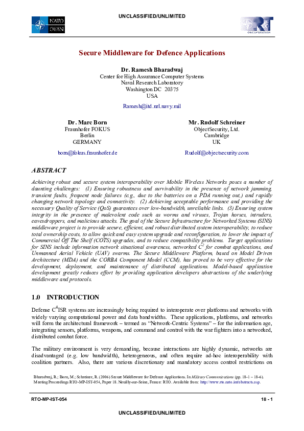 (PDF) Secure Middleware for Defence Applications