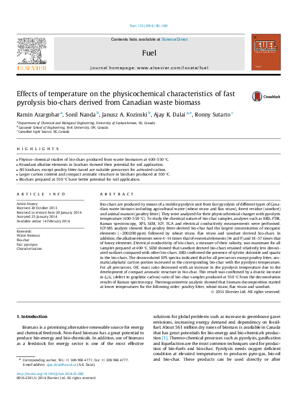 (PDF) Effects of temperature on the physicochemical characteristics of fast pyrolysis bio-chars ...