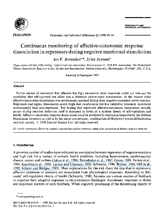 (PDF) Repressive coping style and subjective-physiological discordance
