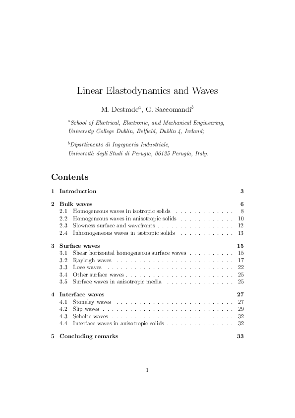 (PDF) Linear Elastodynamics and Waves