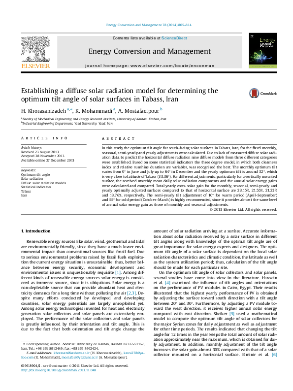 (PDF) Establishing a diffuse solar radiation model for determining the ...