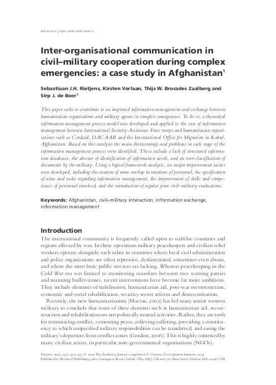 Inter-organisational communication in civil–military cooperation during ...